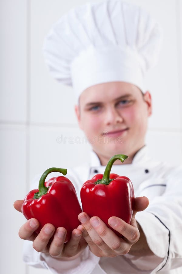 Chef with red peppers stock image. Image of food, healthy - 39708519