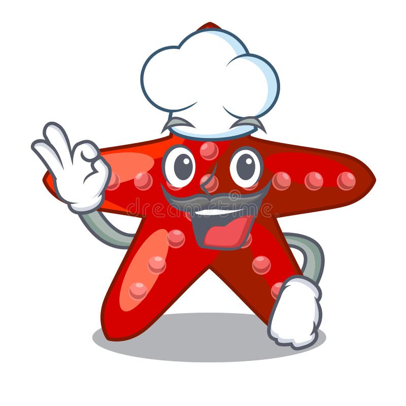 Chef Red Starfish Animal on Mascot Sand Stock Vector - Illustration of ...