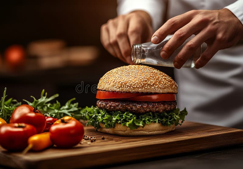 A Chef in a Restaurant Kitchen is Shown Preparing a Beef Sandwich in ...