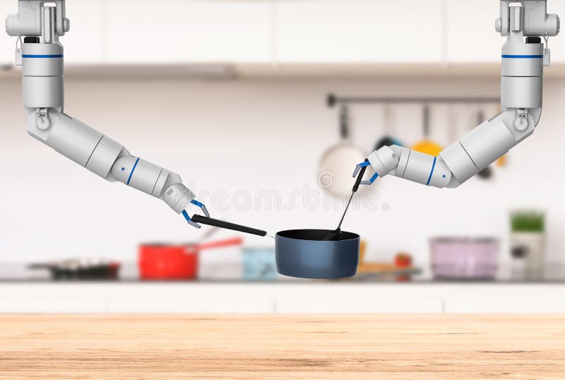 Chef Robot Cooking in Kitchen Stock Illustration - Illustration of cook ...