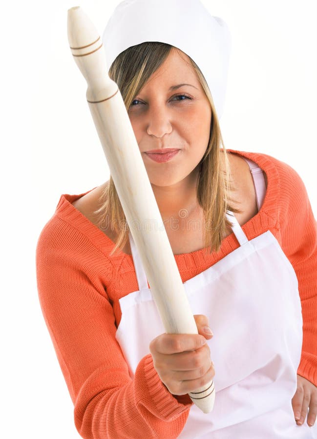 Chef with rolling pin stock photo. Image of single, woman - 48941056