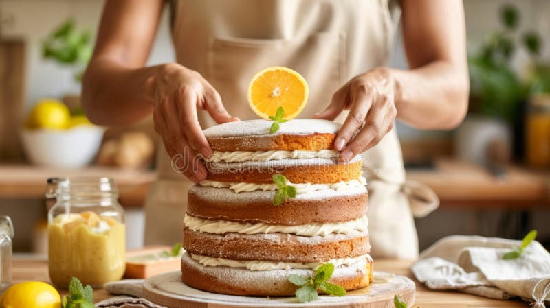 A Chef S Elegant Cake Assembly.AI Generated Image Stock Photo - Image ...