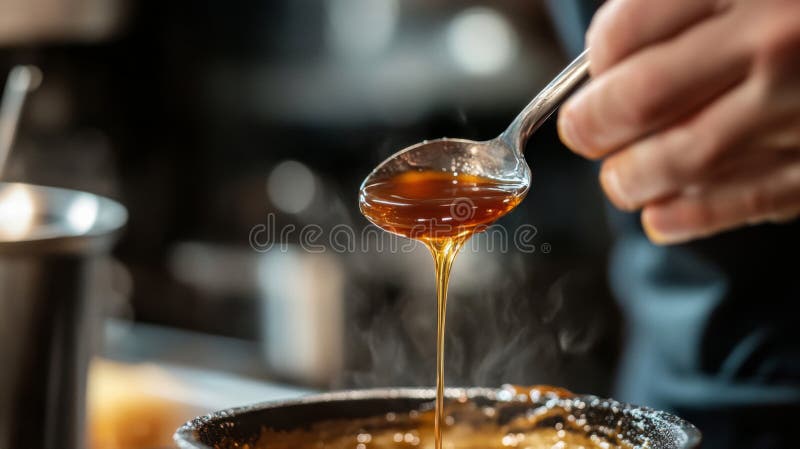Chef S Hand Pouring Brown Sauce from Spoon Stock Illustration ...