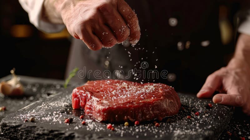 The Chef Seasoning Steak.AI Generated Image Stock Image - Image of ...