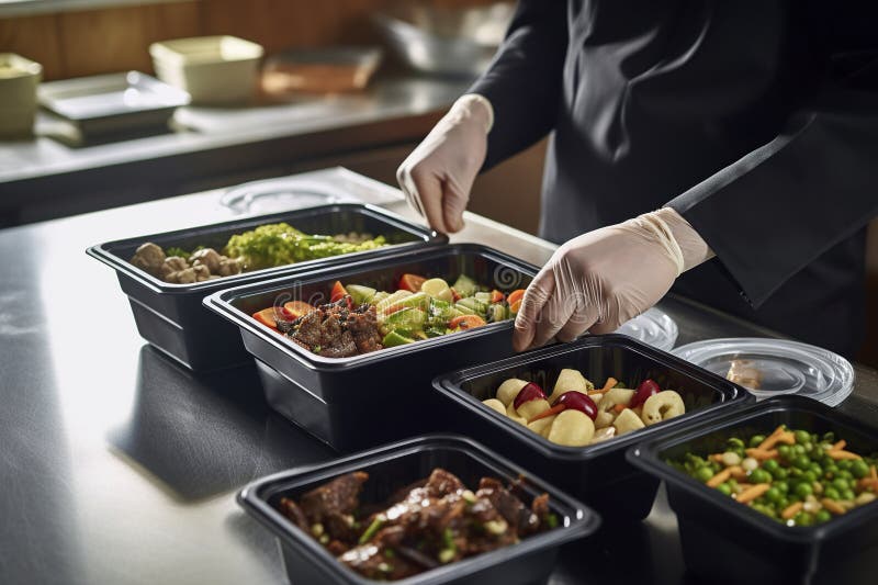 Chef& X27;s Hands Making Service Food Parcel for Delivery Stock Photo ...