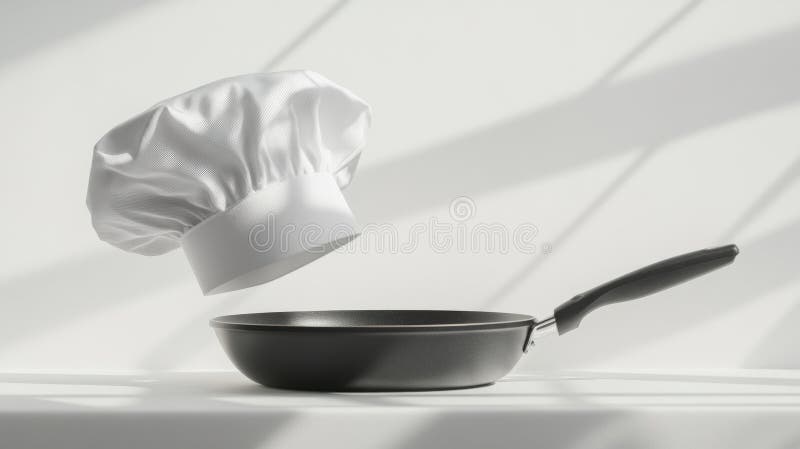 Chef S Hat Floating Above Frying Pan, Studio Shot. Cooking and Kitchen ...