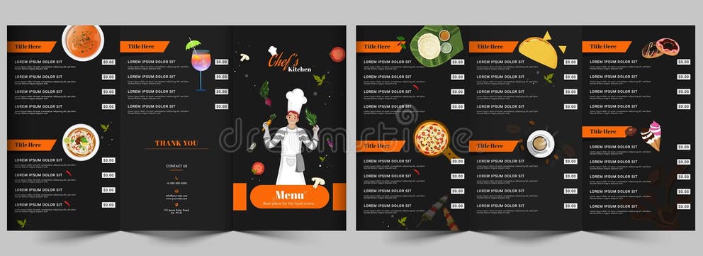 Chef S Kitchen Menu Card or Tri-Fold Brochure Layout with Double-Side ...