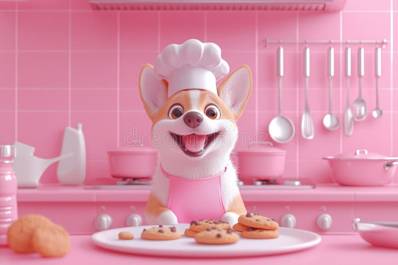 In a Chef S Outfit, a Dog Eats Cookies at a Table Stock Image - Image ...