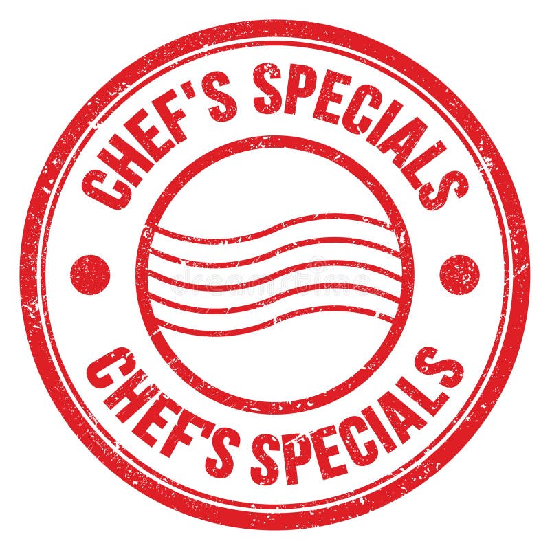 CHEF`S SPECIALS Text Written on Red Round Postal Stamp Sign Stock ...