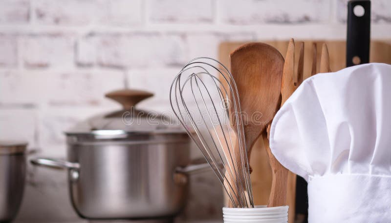 Chef S Tools. a Chef S Toque with Various Cooking Utensils Stock ...