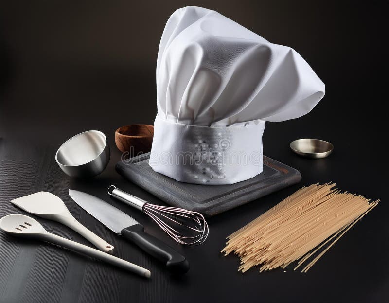 Chef S Tools. a Chef S Toque with Various Cooking Utensils Stock ...