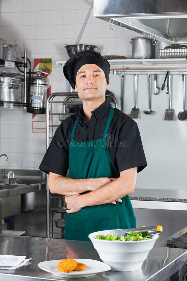 Chef with Salad and Cookie on Counter Stock Image - Image of occupation ...