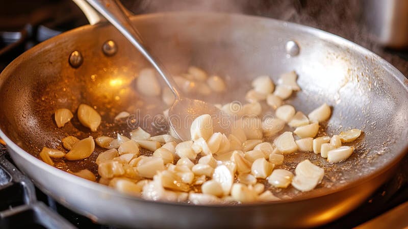 A Chef Sauting Garlic in a Pan.. Stock Image - Image of meal, adult ...