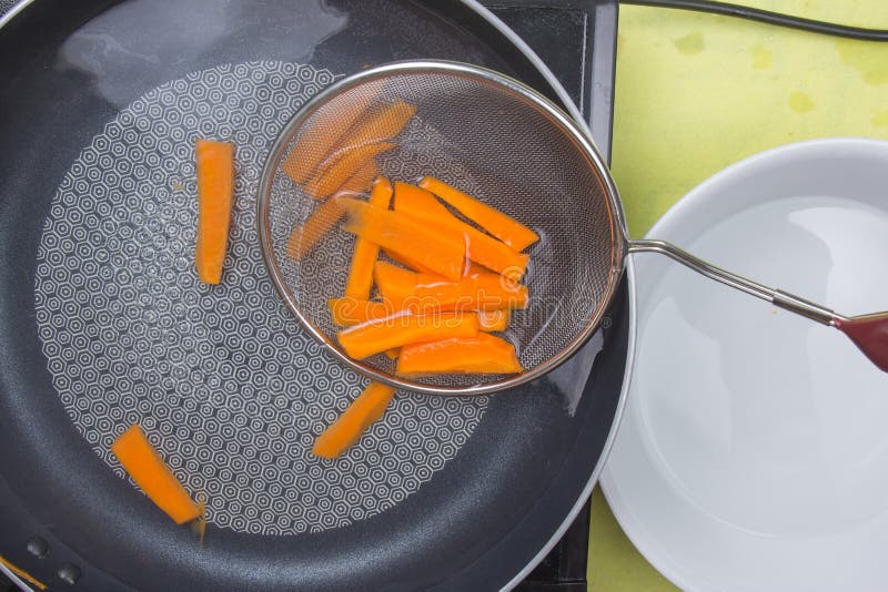 Chef Scald Carrot with Hot Water Stock Image - Image of recipe, dining ...