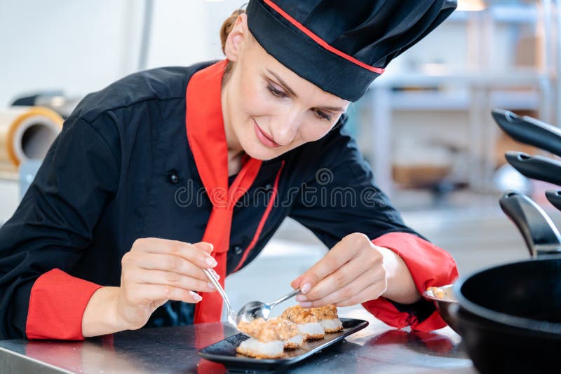 Chef Seasoning an Appetizer in Kitchen Stock Image - Image of meal ...