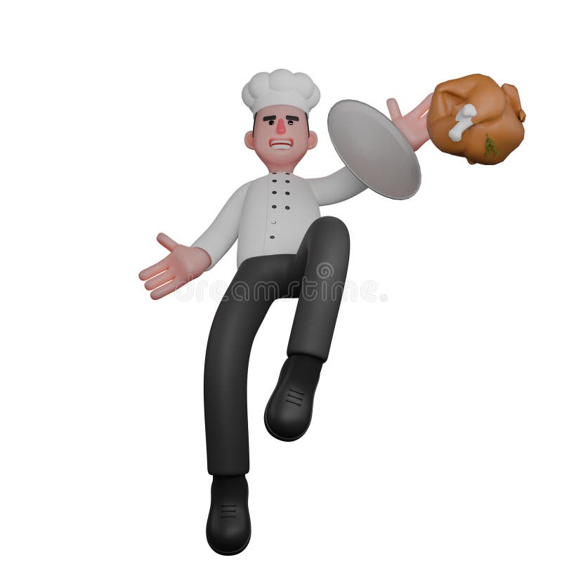 A Chef is Seen Falling and Dropping Roast Chicken from the Plate Stock ...