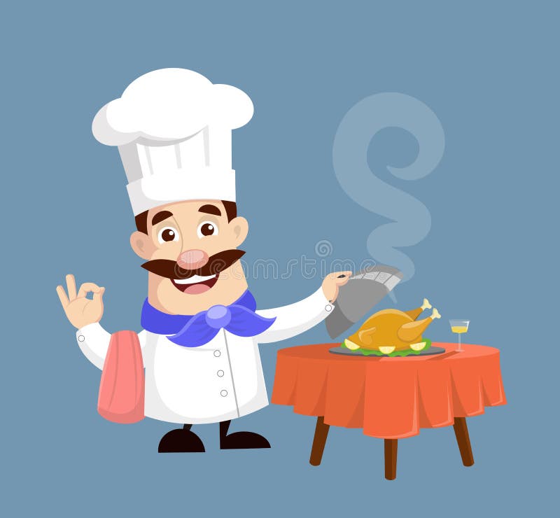 Chef Served Hot Dinner on Table Vector Illustration Stock Vector ...