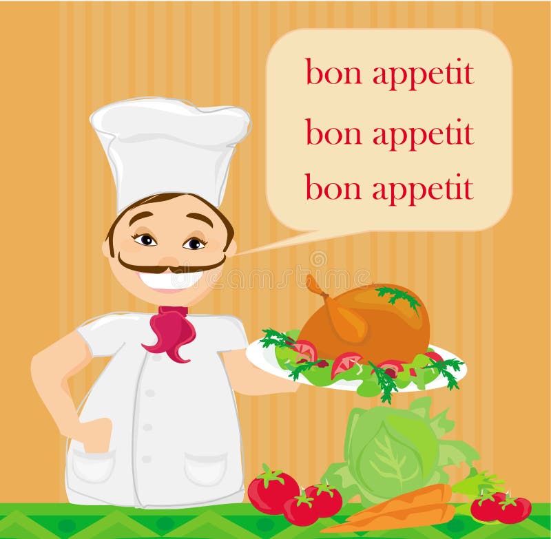 Cartoon Chef with Main Course Stock Vector - Illustration of occupation ...