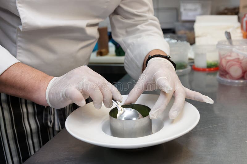 Chef is Serving Dish with Metal Ring Stock Image - Image of form, lunch ...
