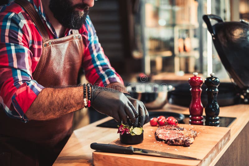 Chef Serving Freshly Cooked Meat in a Restaurant Stock Photo - Image of ...
