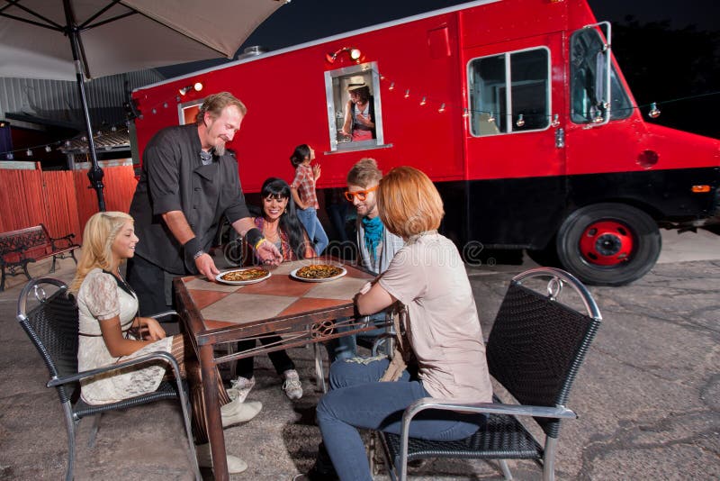 Chef Serving Pizza at Canteen Stock Photo - Image of people, diner ...