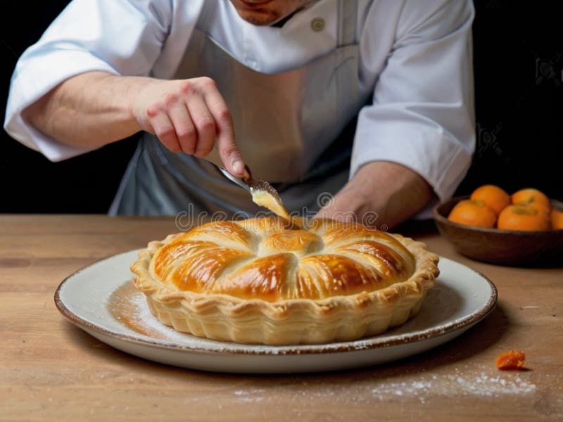 The Chef Shapes a Pie from Puff Pastry. Stock Illustration ...
