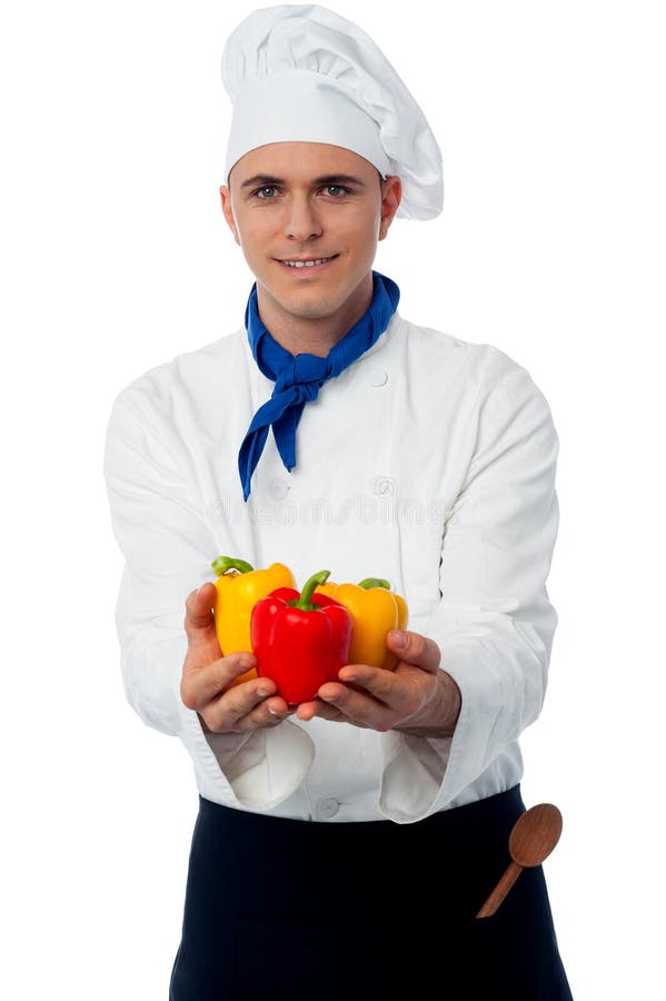 Chef Showing Fresh Capsicums Stock Image - Image of displaying ...