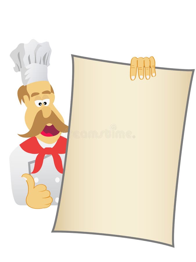 Cartoon chef and menu stock vector. Illustration of dessert - 31308959