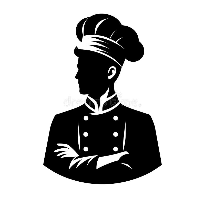 Chef Silhouette Vector Art. Black Cook Wearing Uniform and Hat Vector ...