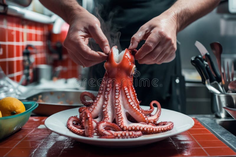 A Chef Skillfully Prepares a Stunning Dish Featuring a Whole Octopus ...