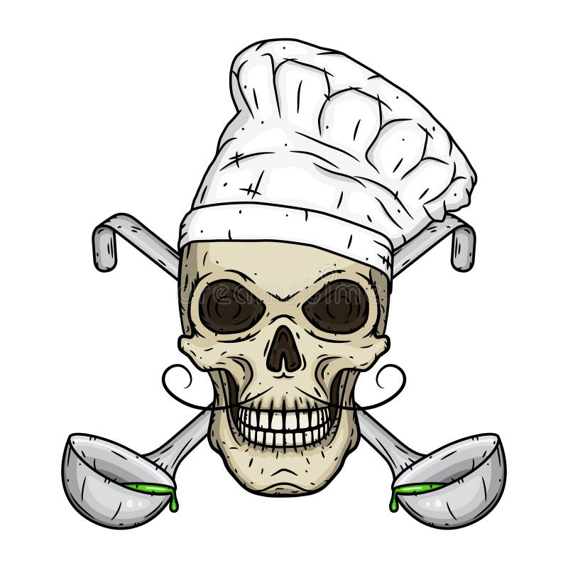 Chef Skull. Skull in Toque with Crossed Serving Spoon. Stock Vector ...