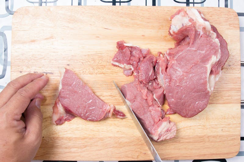 Chef Slicing Beef before Cooking Stock Photo - Image of restaurant ...