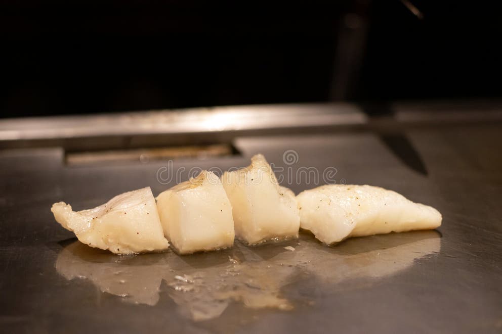 Chef Slicing Delicate Pieces of Snow Fish Stock Image - Image of ...