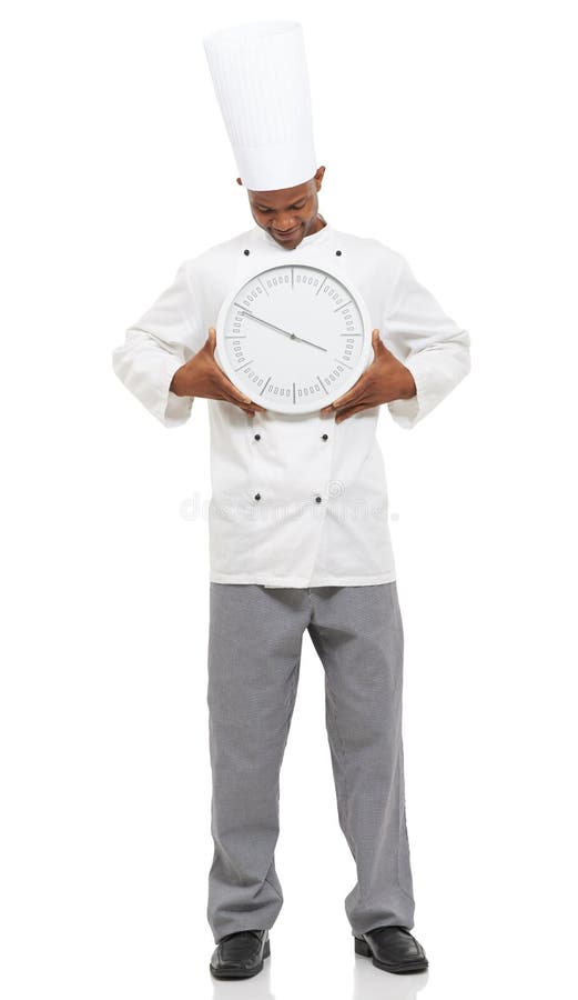 Chef, Smile and Man with Clock for Time, Speed or Deadline Isolated on ...
