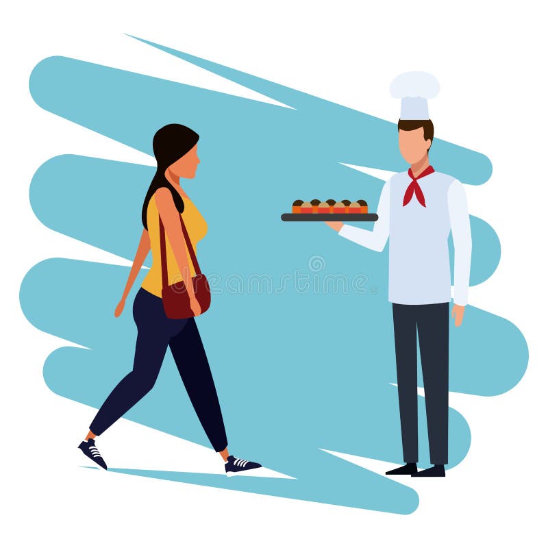 Chef walking with dish stock illustration. Illustration of meal - 24396313