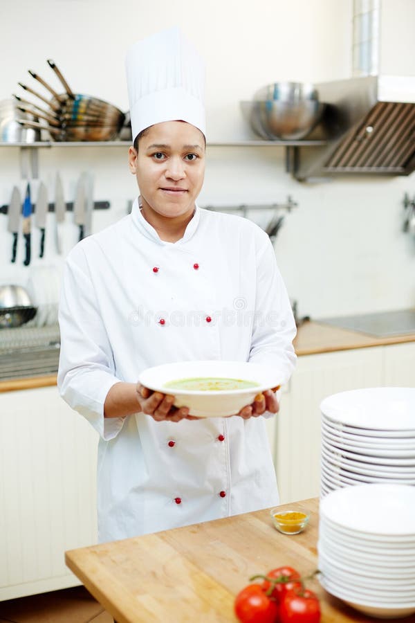 Chef with soup stock image. Image of kitchen, creamsoup - 112973287