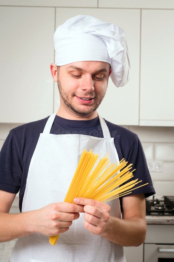 Chef with spaghetti stock photo. Image of caucasian, gray - 85077600
