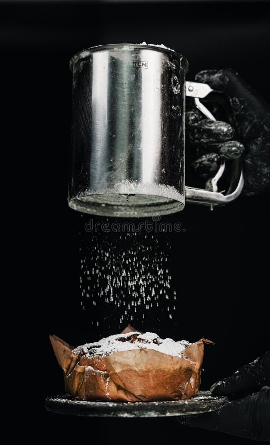 Chef Spilling Sugar Powder on Cake Stock Photo - Image of dessert ...
