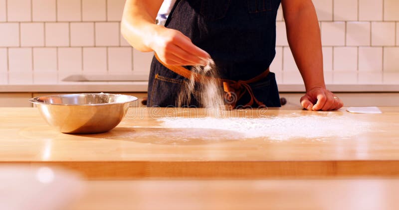 Spreading Flour on Table To Prepare Dough Stock Video - Video of ...