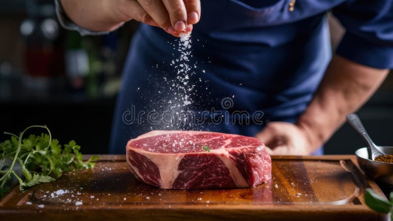 A Chef Sprinkling Salt on a Steak Being Cooked, AI Stock Illustration ...