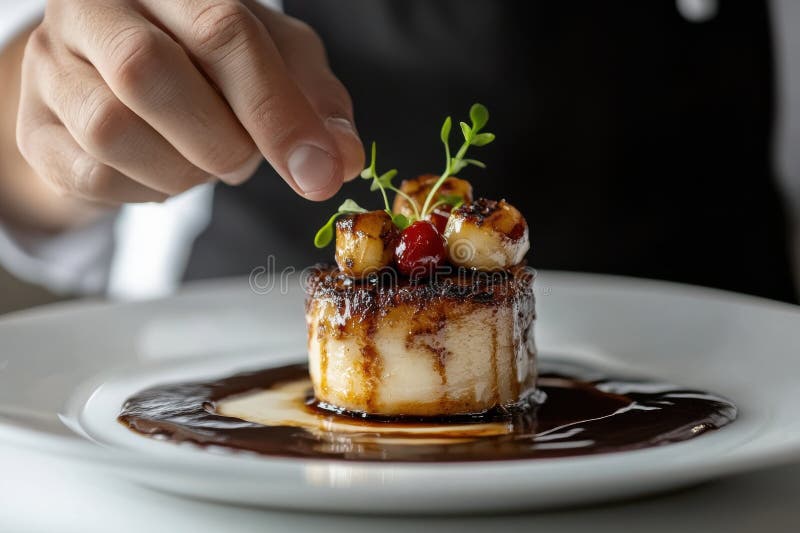 A Chef is Sprinkling Something on a Dessert Stock Photo - Image of mint ...
