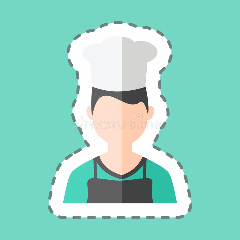 Chef Sticker in Trendy Line Cut Isolated on Blue Background Stock ...