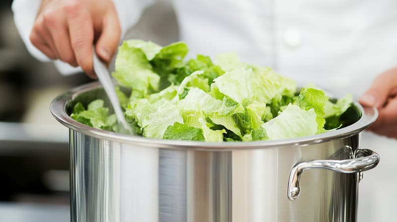 Chef Stirring Lettuce in Large Pot, Kitchen, Restaurant, Food ...