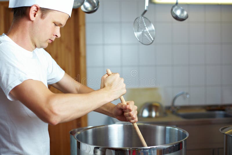 Chef stirring in a pot stock photo. Image of cooking - 14992484