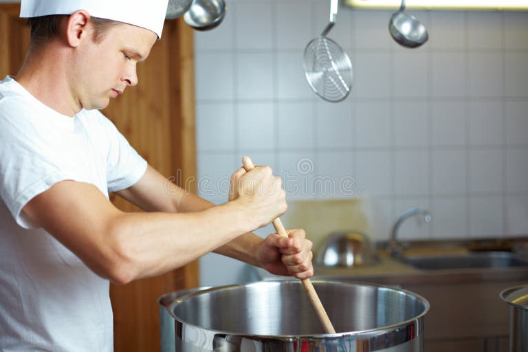 Chef stirring in a pot stock photo. Image of cooking - 14992484