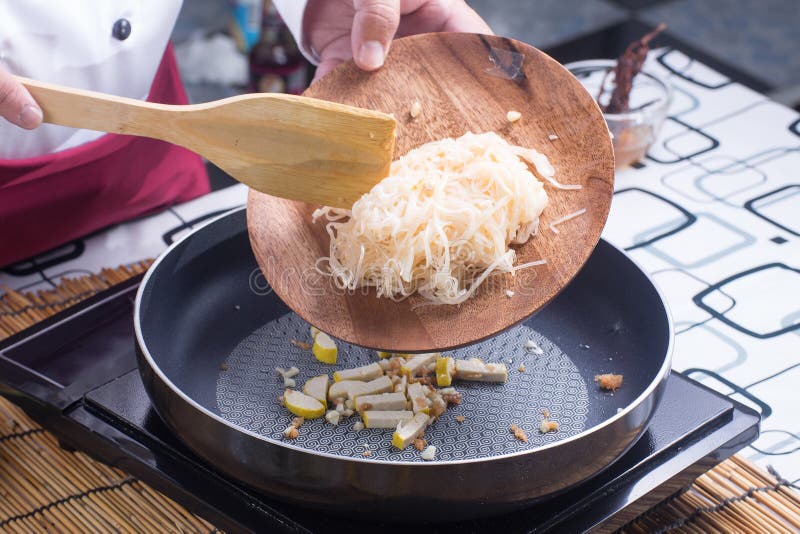 Chef Stitr Fried Rice Noodle for Cooking Pad Thai Stock Image - Image ...
