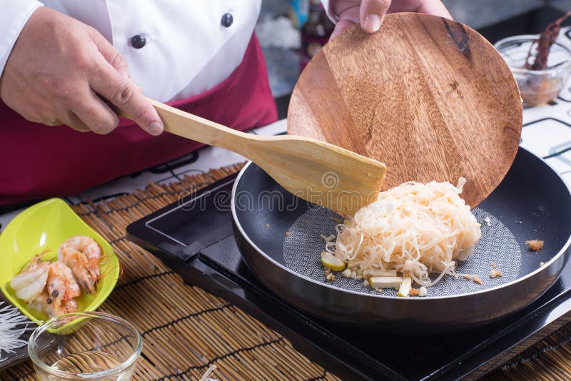 Chef Stitr Fried Rice Noodle for Cooking Pad Thai Stock Photo - Image ...