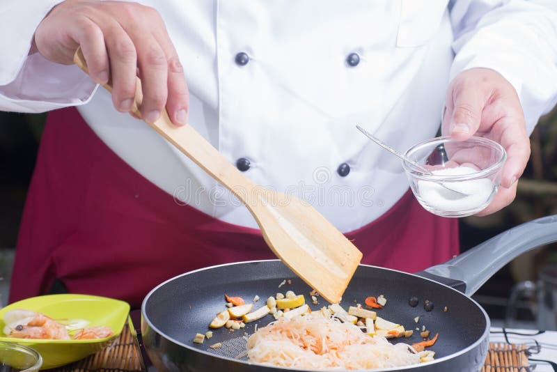 Chef Stitr Fried Rice Noodle for Cooking Pad Thai Stock Photo - Image ...