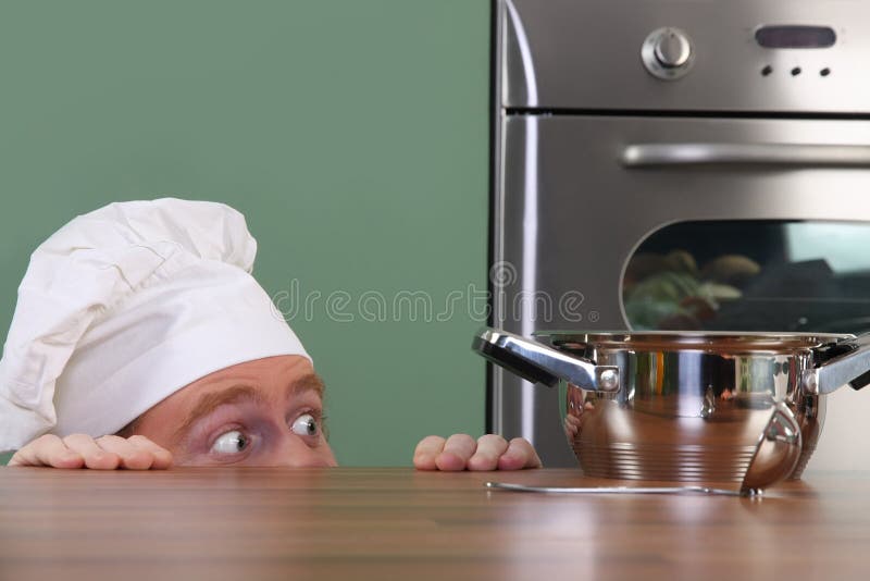 Chef Strange Looking at Pot Stock Photo - Image of lunch, person: 24378238