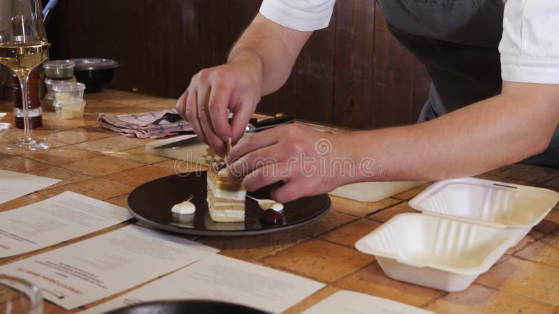 The Chef on the Stream Prepares Desserts with Topping Stock Video ...